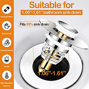 Bathroom Sink Stopper,Hair Drain Catcher,Basin Pop Up Metal Universal Bathroom Strainer Converter,Wash Basin Bounce Drain Stopper Filter,for 1.06"~1.61",Sink Drain Cover,Drain Plug,Sink Plug(1 PCS)