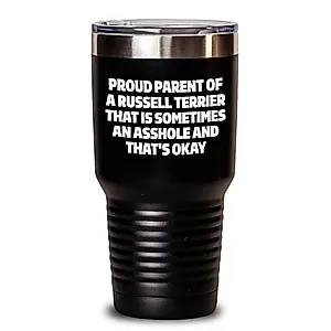'Proud Parent' Russell Terrier Dog Tumbler, Funny Mom Gift for Her, Mother's Day Unique Gifts from Friends, Russell Terrier Dog Lovers' Favorite 20oz/30oz Vacuum Insulated Tumbler