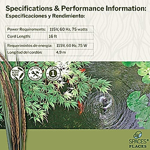 Spaces Places G535AG 575 GPH, Max Height 13' Pond Pump, Black, 575 Gallons Per Hour