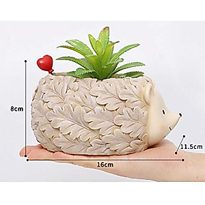 Happyyami Ceramic Animals Succulent Plant Pot Resin Hedgehog Cactus Flower Container Bonsai Planter Holder for Home Office Garden Decor