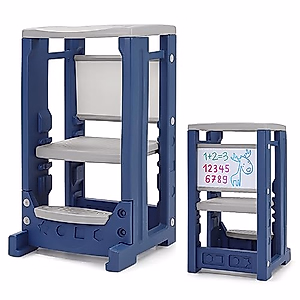 Toddler Tower Height Adjustable Step Stool for Kids Montessori Learning Stool Toddler Kitchen Stool Helper with Dry Erase Board