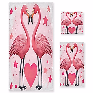 Flradish Pink Flamingos Lovers Towels 3 Pack Bath Towels for Bathroom Set Soft Cotton Highly Absorbent Lightweight & Quickdry Towel Set 1 Bath Towel,1 Hand Towel,1 Washclothe