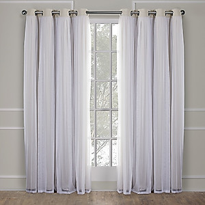 Exclusive Home Catarina Layered Solid Room Darkening Blackout and Sheer Grommet Top Curtain Panel Pair, 52"x96", Sand