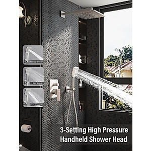 Gabrylly Shower System, Wall Mounted Shower Faucets Sets Complete for Bathroom with High Pressure 10" Rain Shower head and 3-Setting Handheld Shower Head Set, 2 Way Shower Valve Kit, Brushed Nickel