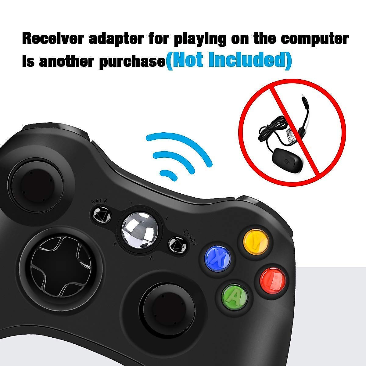 YAEYE Wireless Controller for Xbox 360, 2.4GHZ Gamepad Joystick Wireless Controller for Xbox 360 Console and PC Windows 7,8,10 (Black)