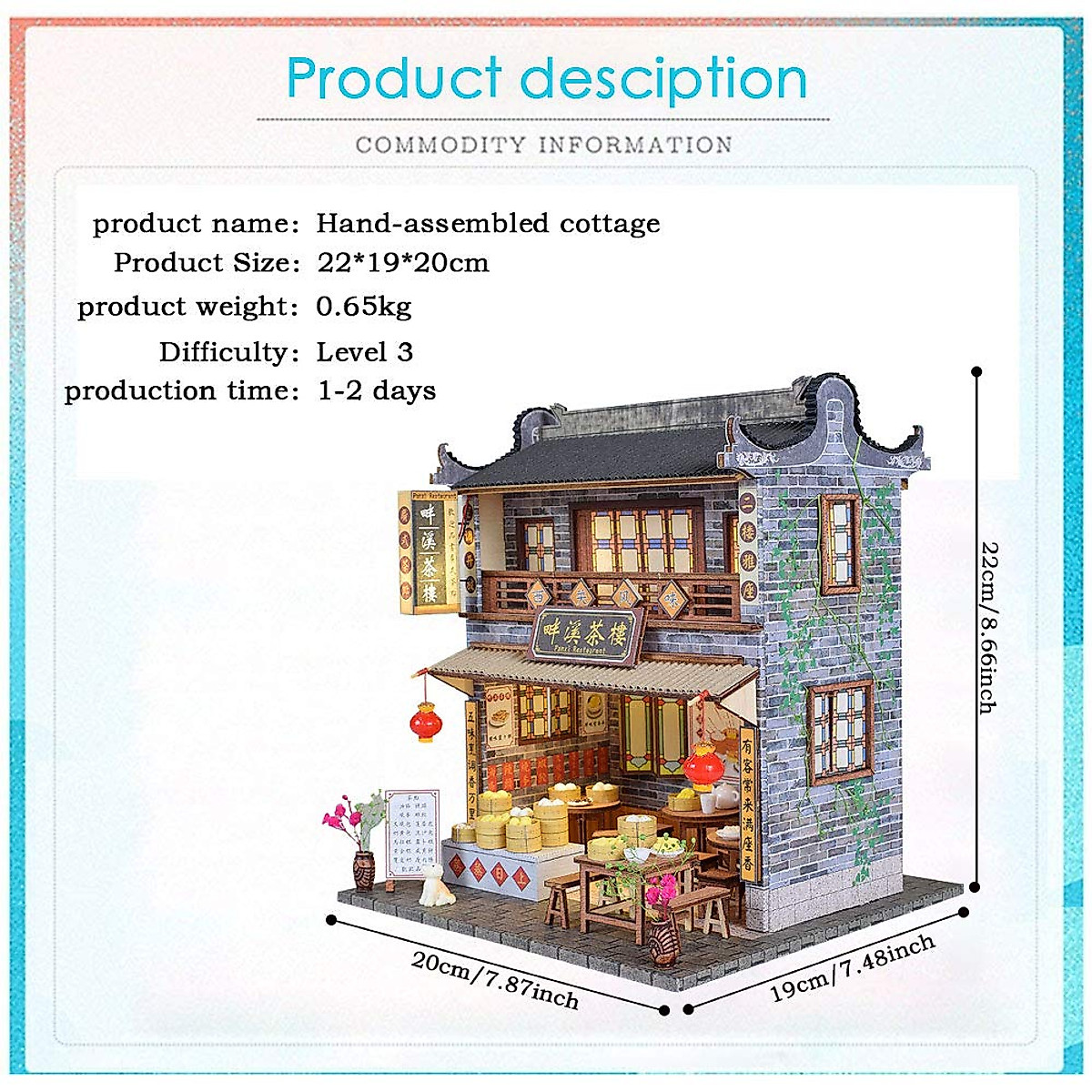 WYD DIY Chinese DIY Doll House Ancient Architecture Handmade Mini Wooden House Miniature Dollhouse Furniture Set Children Toys New Year Birthday Wedding Gift (Panxi Tea House)