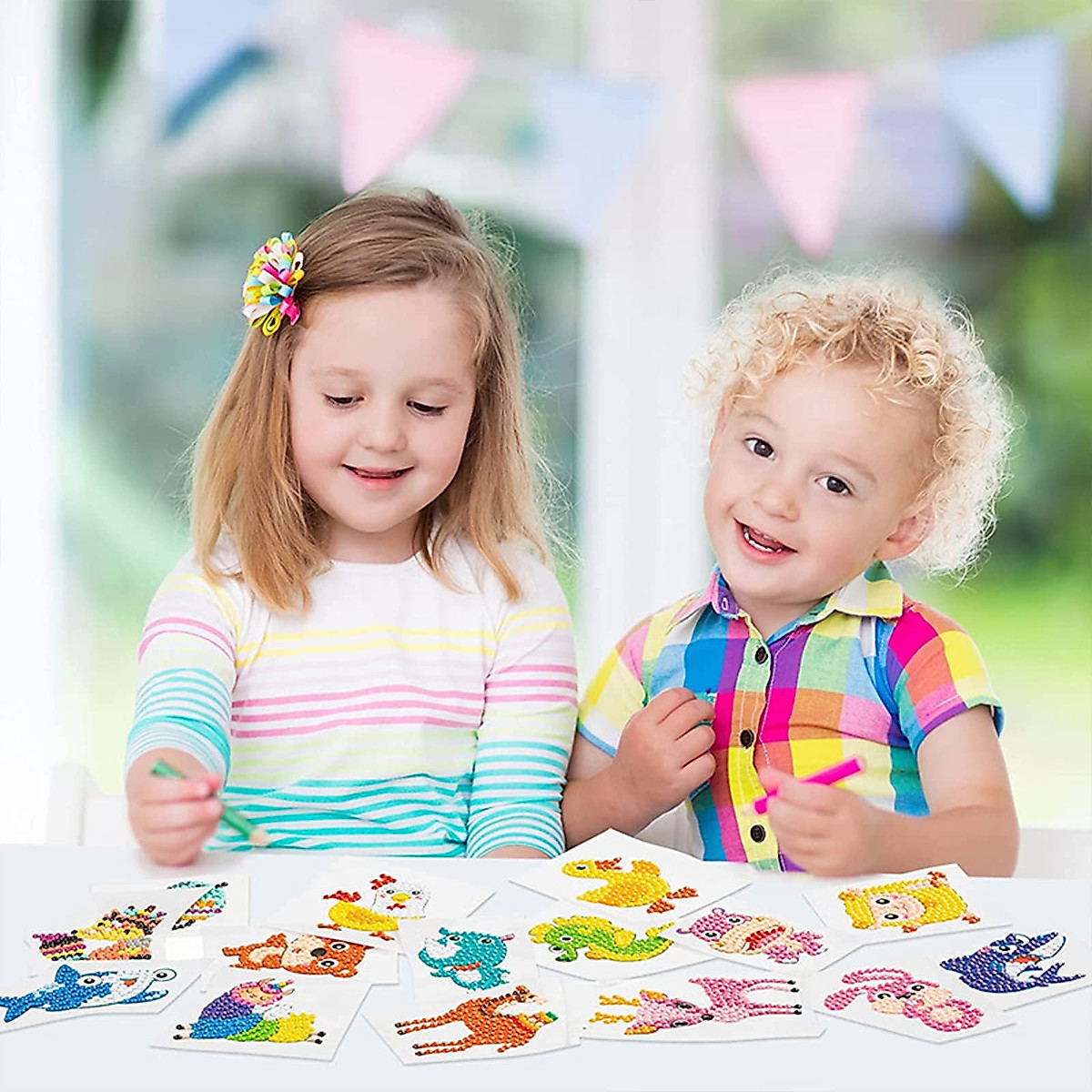 Diamond Painting Stickers Kits for Kids, ACSAUMMY 40 pcs Cute Diamond Arts Paintings Stickers 5D DIY Cartoon Diamond Painting for Kids Mosaic Stickers Gem Arts and Crafts for Kids and Adults Beginners