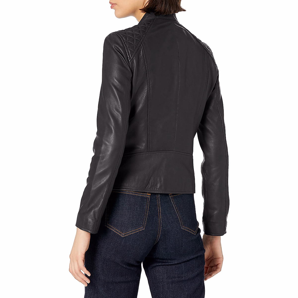Andrew Marc Women's Goldie Racer Leather Moto Jacket, Black, X-Large