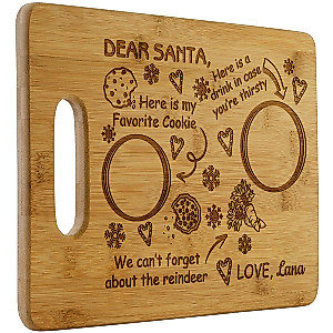 PlaqueMaker Customizable Dear Santa Cookies, Milk, and Reindeer Treats Wood Cutting Board - Add Your Children’s Names and Use it Year After Year.