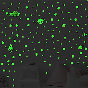 Glow in The Dark Stars, Glowing Stars for Ceiling, Space Galaxy Planets Space Ship Wall Stickers for Kids, Super Bright Stickers for Girls Boys Bedroom or Party Gift (280 pcs)