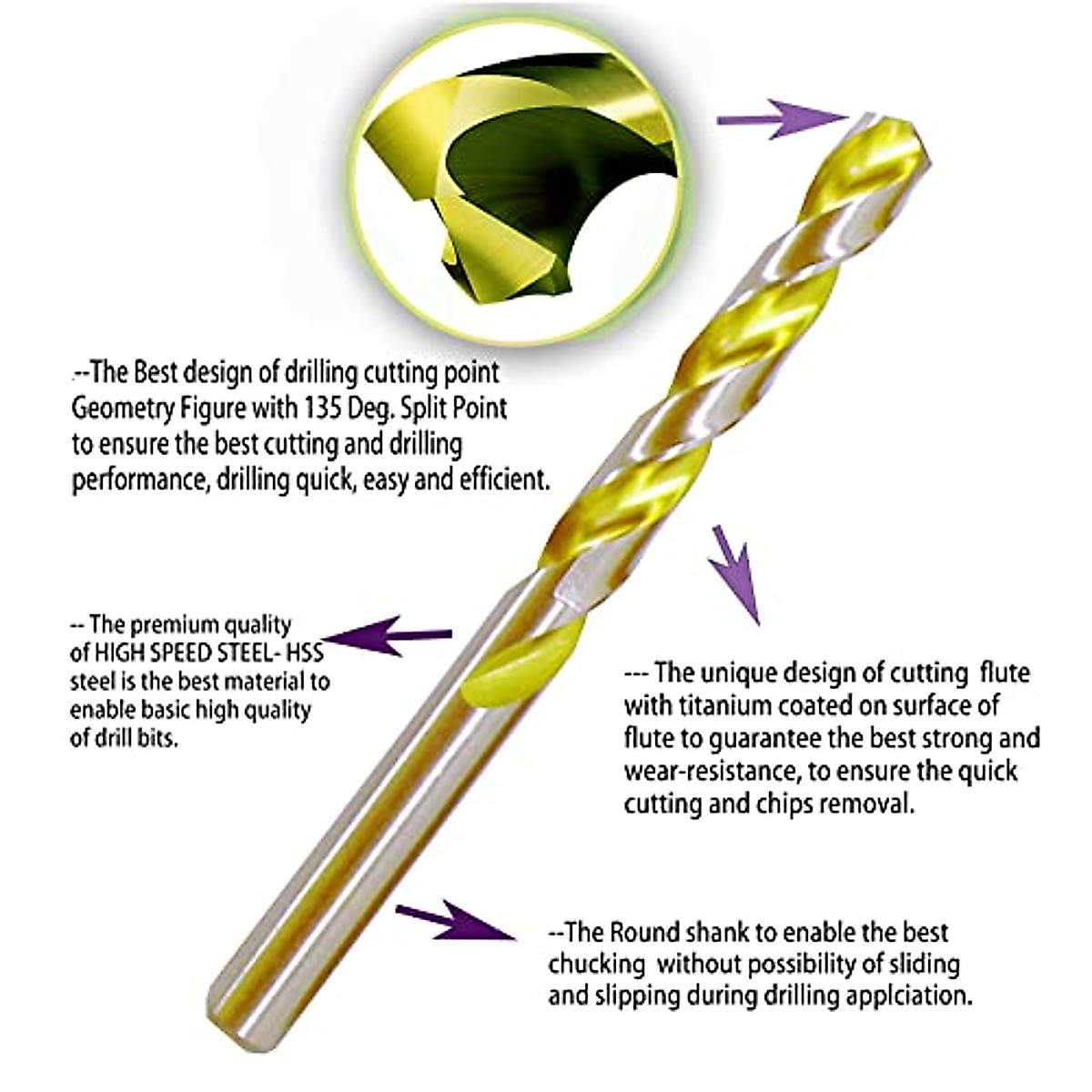 HSS Drill Bit 11/32 inch Twist Jobber Length Titanium Golden Flute Drill Steel Metal Iron-5Pcs