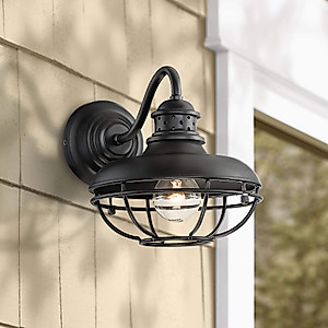 Franklin Park Modern Farmhouse Vintage Outdoor Barn Light Fixture Black 9" Open Metal Cage Decorations for Exterior House Porch Patio Outside Deck Garage Front Door Garden Home - Franklin Iron Works