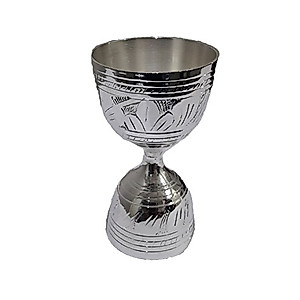 PARIJAT HANDICRAFT Stainless steel copper serving kadhai pan with steel mug and embossed brass shot jigger