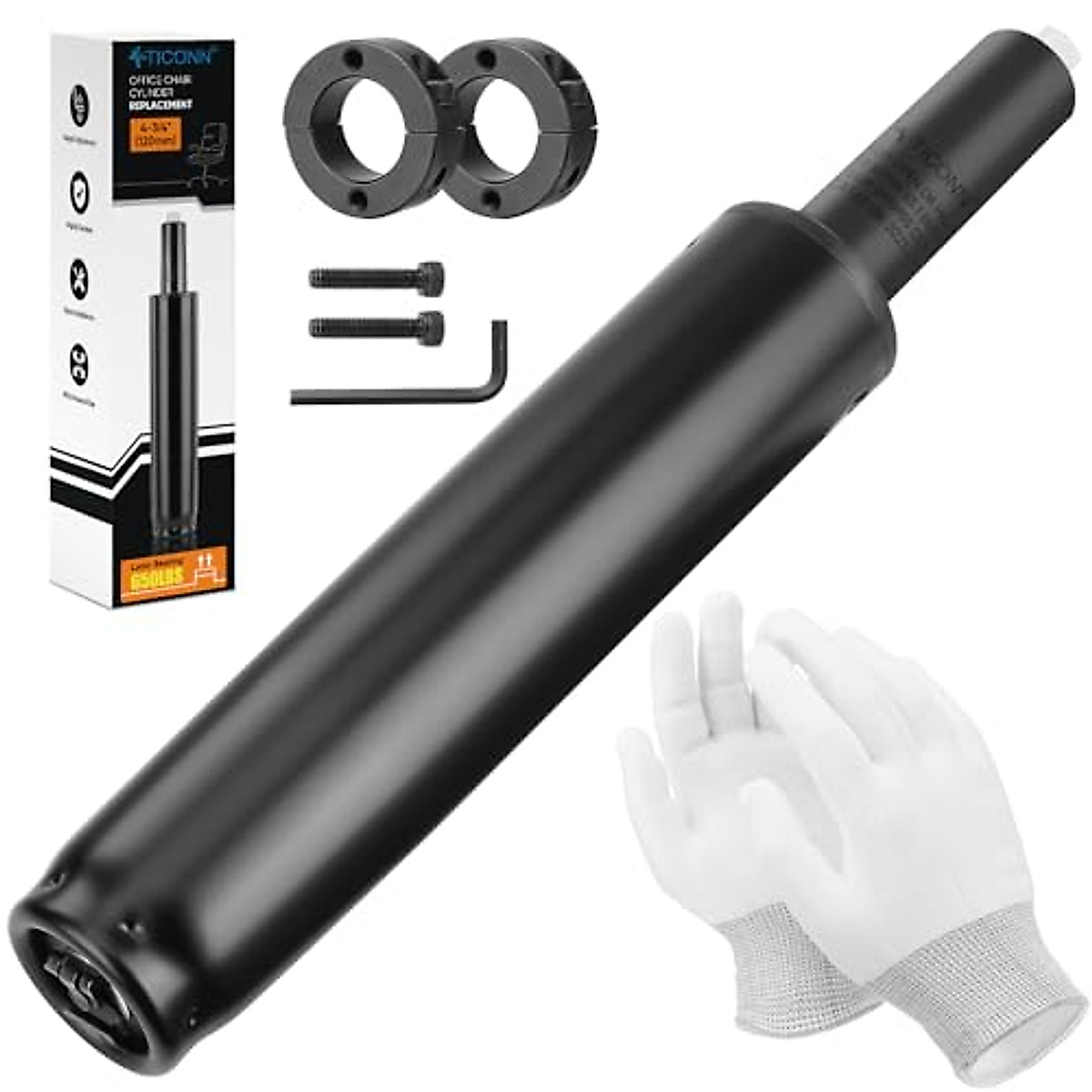 TICONN Office Chair Cylinder Replacement, 650 Lbs Weight Capacity Heavy Duty Universal Fit Gas Lift Piston with Removal Tool, ANSI Certified (4-3/4" (120mm))
