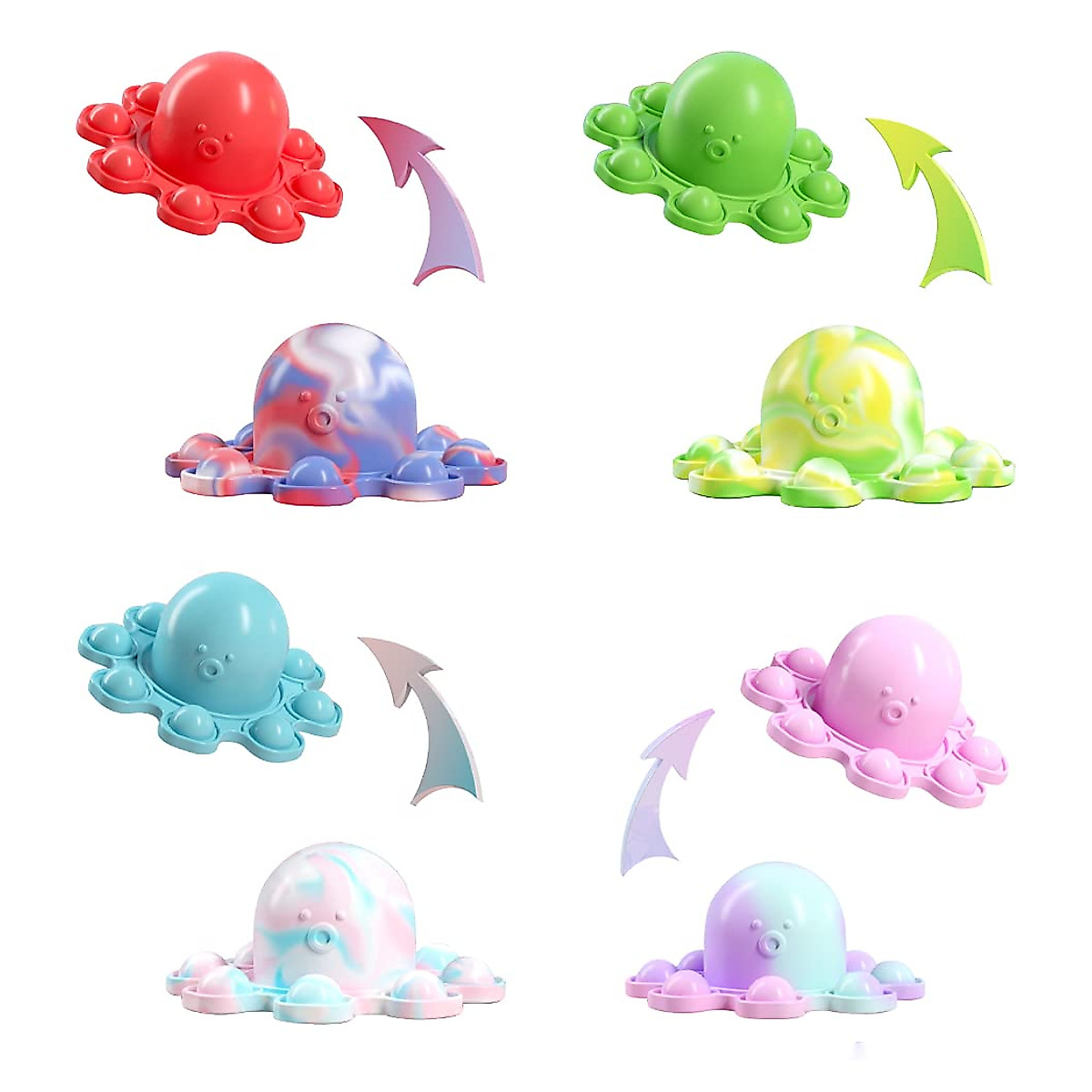 FYKeBoL 4 Pack -Reversible Octopus Push Pop Bubble Fidget Toy , Flip Octopus Push Pop It, Mini Pop Octopus Squeeze Sensory Toys Relieve Emotional Stress, Octopus Fidget Popper Toy for Adults and Kids