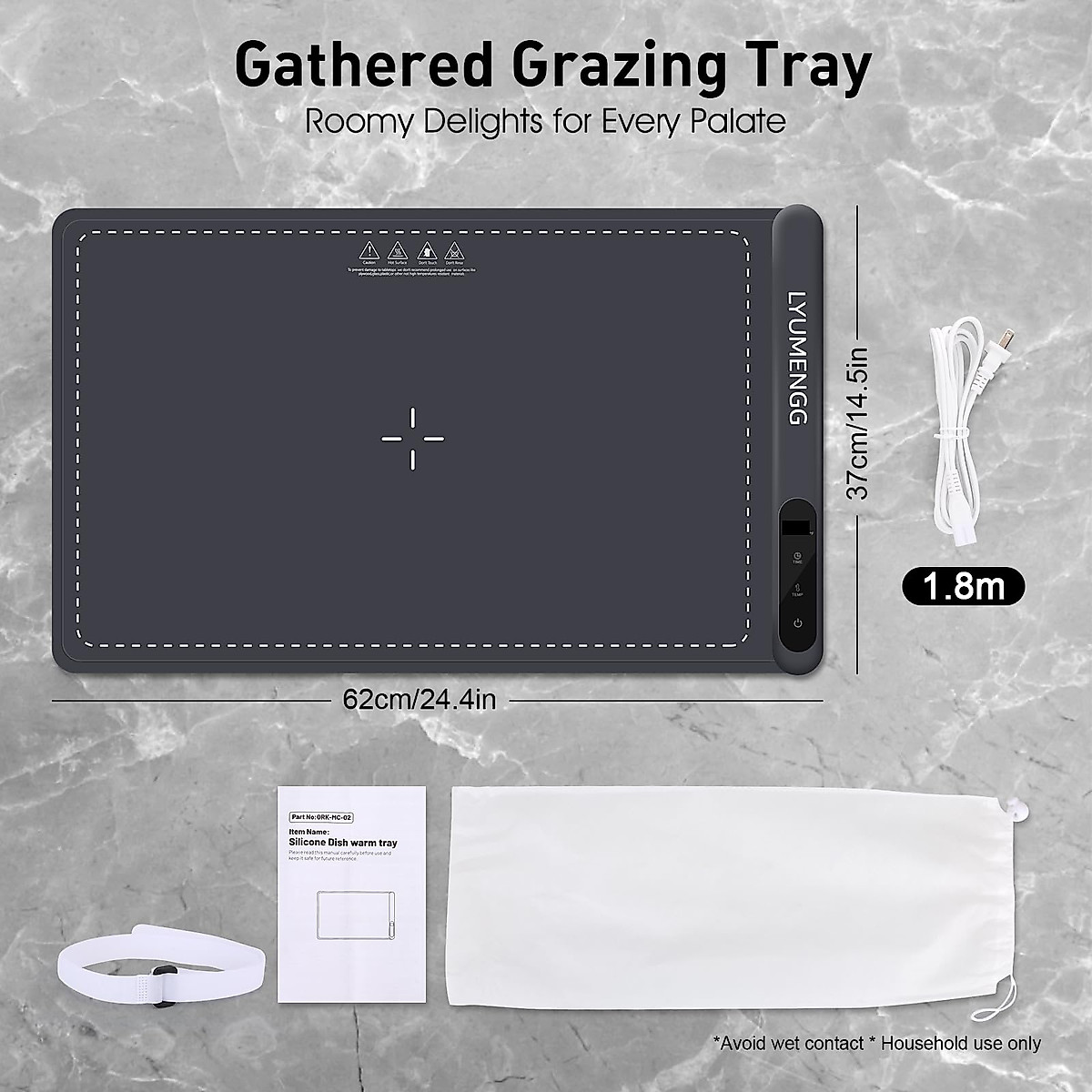 Food Warmers For Parties,6 Adjustable Temp Setting Foldable Warming Trays For Buffets Party, 500w Full-Surface Heat In 5s,6 Hours Auto Off Detachable 1.8m Power Plug Warming Mat (Dark Grey)