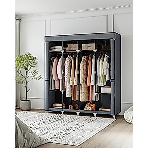 Hzuaneri 67 Inch Closet Wardrobe, Clothes Storage Organizer for Hanging Clothes with Cover, 4 Hanging rods, 9 Storage Shelves, Portable Closet for Bedroom 67 x 16.5 x 66, Pure Grey