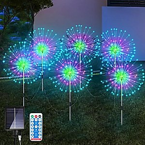 vimeepro Solar Garden Decorative Lights Outdoor Waterproof Solar lamp 6 pcs with 8 Modes Remote Control LED Solar Fireworks Lights for Garden Outdoor Decorations for Lawn Backyard Pathway（Colorful）