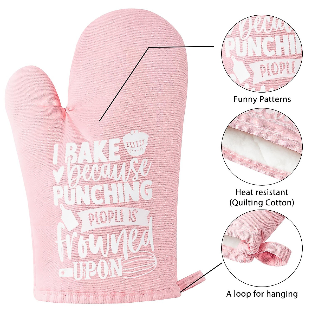 GROBRO7 6Pcs Cotton Oven Mitts Pot Holders Funny Women Resistant Hot Pads Machine Washable Microwave Gloves with Hanging Loop Pocket Potholder for Kitchen Baking Cooking GrillingPink