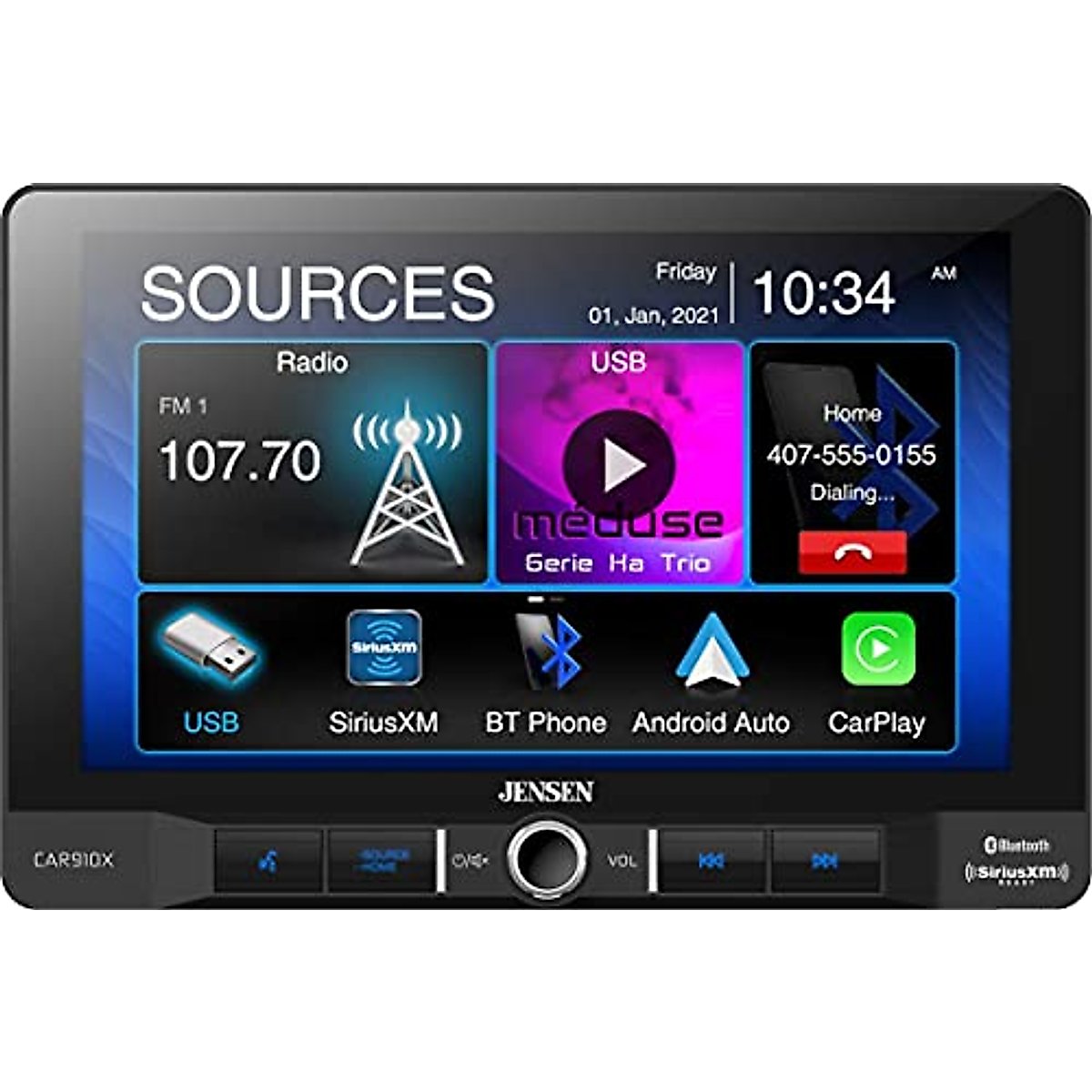 Jensen CAR910X 9 inch Mechless Multimedia Receiver with Apple CarPlay l Android Auto l SiriusXM-Ready l Built-in Bluetooth l 240 Watts MOSFET Power (60W x 4) (Renewed)