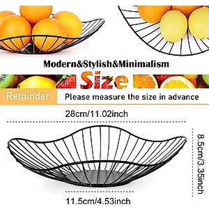 Fodayuse 2 Pcs Flat Modern Fruit Bowl, Fruit Holder for Fruit and Vegetable Storage, Minimalism Wire Fruit Bowls for Kitchen Counter, Home Decor, Countertop, Table Centerpiece, Black