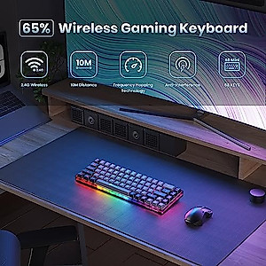 GEODMAER 65% Wireless Gaming Keyboard, Rechargeable Backlit Gaming Keyboard, Ultra-Compact Mini Mechanical Feel Anti-ghosting Keyboard for PC Laptop PS5 PS4 Xbox One Mac Gamer (Gray-Black)