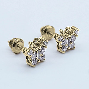 Dazzlingrock Collection 0.48 Carat (ctw) Baguette & Round White Diamond Butterfly Stud Earrings for Women in 18K Yellow Gold in Screw Back