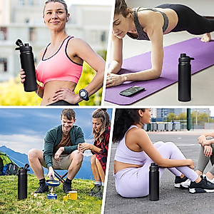 Fijinhom 24oz Insulated Water Bottle with Handle, Stainless Steel Water Bottles with Wide Mouth, Double Wall Vacuum Sports Water Bottle, BPA Free, Keep Cold and Hot, Black