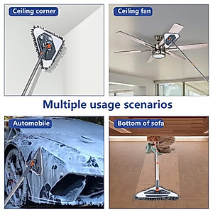 85" Wall Mop, Wall Cleaner with Long Handle, 360° Rotation, Ceiling Cleaning Tool with Extension Pole 39" to 85 ",6 Microfiber Chenille Pads