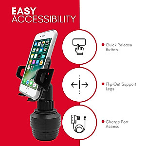 Macally Cup Holder Phone Mount, [Upgraded] Cell Phone Holder for Car Cup Holder with Universal Cup Phone Holder for iPhone, Samsung, Smartphone - Cupholder Phone Holder for Car, Truck, Golf Cart