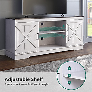 YITAHOME TV Stand for 65 Inch TV, Farmhouse Entertainment Center with Double Barn Doors and Storage Cabinets, Rustic TV Cabinet Media Console Table for Living Room, 59 Inch, Grey White/Espresso
