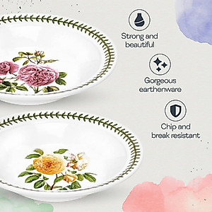 Portmeirion Botanic Roses Soup Bowl with Rim, Assorted Motifs, Set of 4, Round, 8.5 Inch, For Dinner, Pasta, Soups, & Salads, Dishwasher, Microwave, and Oven Safe