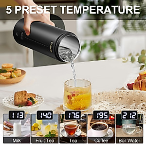 CHACEEF Travel Kettle Upgraded, Portable Electric Kettle, 350ml Small Electric Kettle with 5 Variable Presets, 304 Stainless Steel Mini Hot Water Boiler with Auto Shut-Off & Boil Dry Protection, Black