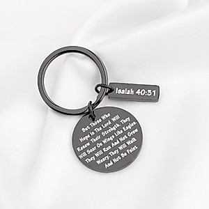 FEELMEM Christian Keychain Soar on Wings Like Eagles Isaiah 40:31 Bible Verse Keychain Religious Jewelry Encouragement Gift (40:31-black)