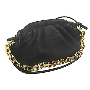 NAARIIAN Dumpling handbag cloud shape shoulder bag casual clutch purse pouch with chunky chain Jacquard velvet crossbody dupe(black s)