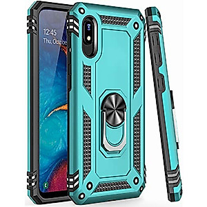 IKAZZ Galaxy A10e Case with Screen Protector,Military Grade Shockproof Cover Pass 16ft Drop Test with Magnetic Kickstand Car Mount Holder Protective Phone Case for Samsung Galaxy A10e Turquoise