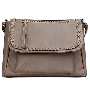 KKXIU Vintage Leather Flap Crossbody Bags for Women and Teen Girls Shoulder Purses (Khaki)