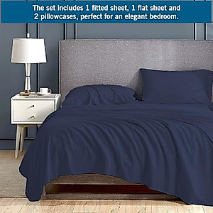 Saaz Linen 1000 Thread Count Full Size Sheet Set - 100% Egyptian Cotton Hotel Luxury Collection Bedding Sheets - Fits Upto 16 Inch Deep Pocket - Sateen Weave Solid 4 Piece Sheets Set (Navy Blue)