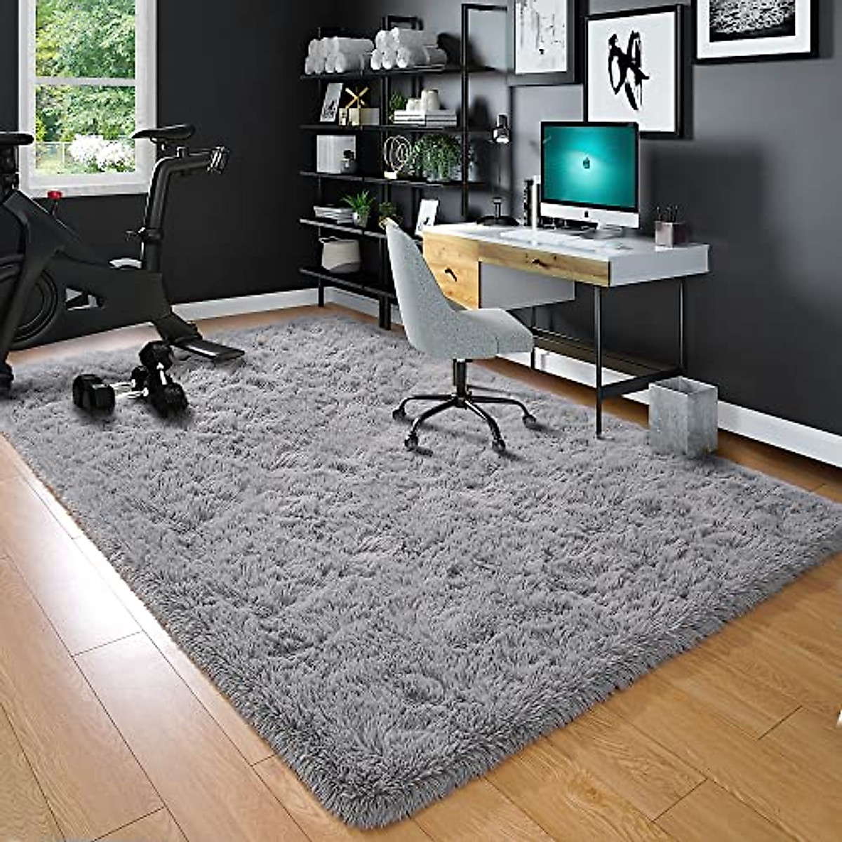 Rostyle Super Soft Fluffy Area Rugs for Bedroom Living Room, 4 ft x 6 ft Shaggy Floor Carpets Shag Christmas Rug for Girls Boys Furry Home Decorative Rugs, Grey
