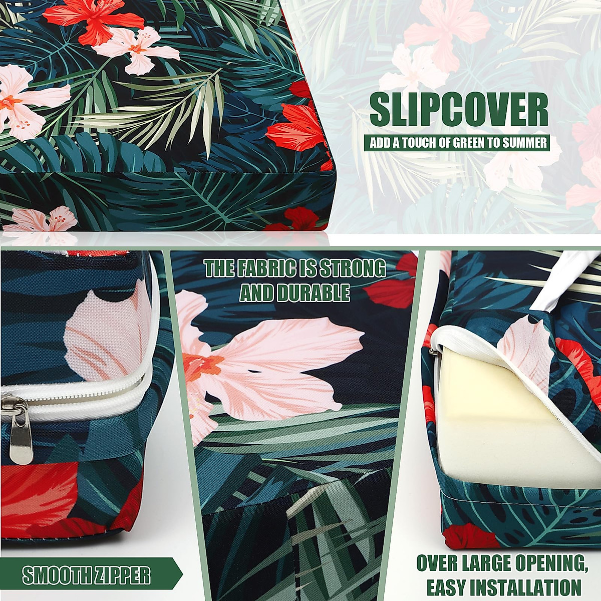 SmoothNovelty Hawaiian Outdoor Patio Bench Cushion Cover, No Insert, Palms Cushion Cover Replacement with Zipper Waterproof Loveseat Cushion Covers for Swing Sofa Chair Furniture(42 x 18 x 3 Inch)