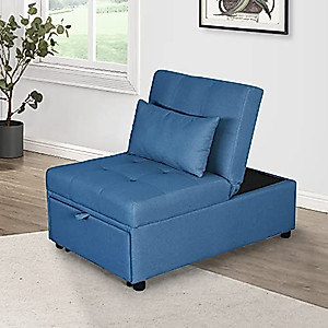 FANYE 3-in-1 Upholstered SofaChair Convertible Single Sleeper Couch Bed, Modern Pull Out Lounger Armchair W/Adjustable Backrest for Home Office Apartment Furniture