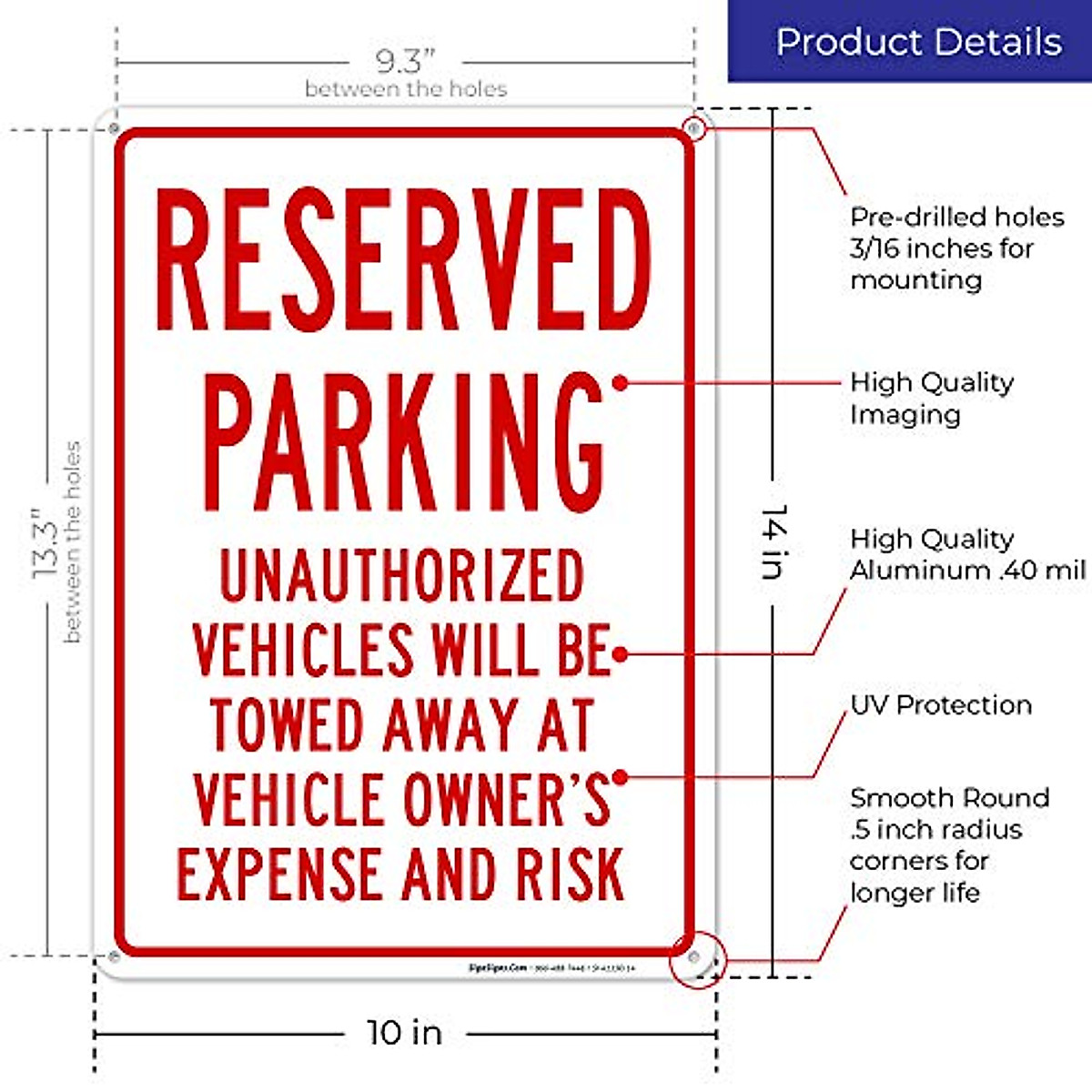 Reserved Parking Sign, Will Be Towed 10x14 Inches, Rust Free .040 Aluminum, Fade Resistant, Made in USA by Sigo Signs