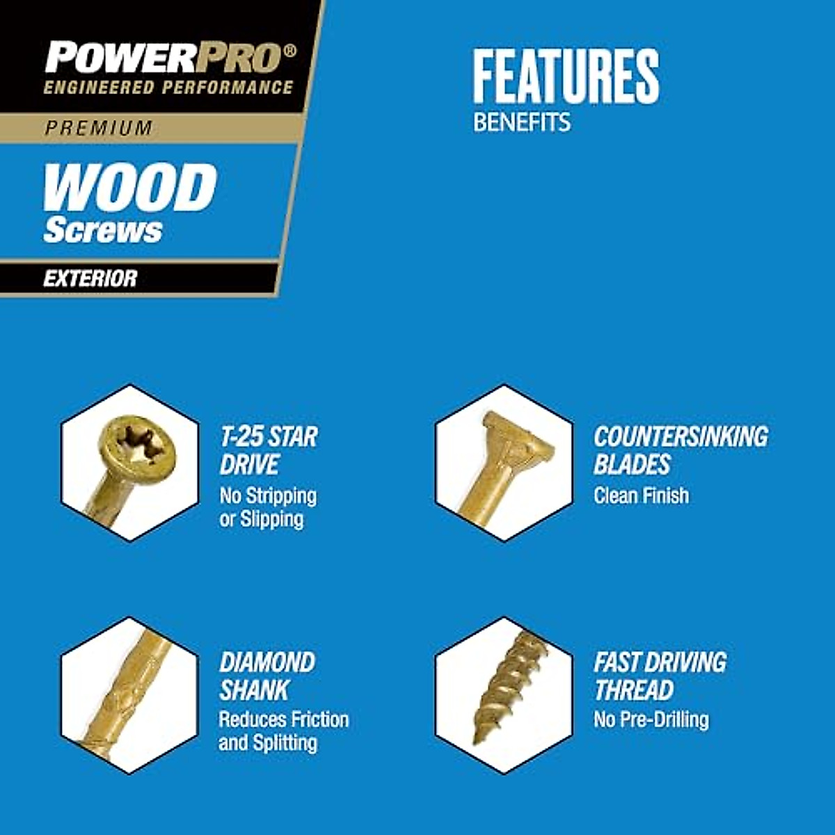 Power Pro Premium Exterior Wood Screws (#8 x 2") - 1lb Box