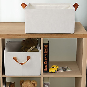 Pulnimus Storage Bins Baskets for Organizing - 15.4"x11.4"x7.9" Large Fabric Storage Cubes for Shelves Rectangular Foldable Closet Organizers with Handles for Clothes Toys 2-Pack (White)