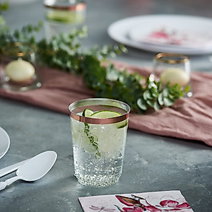 PLASTICPRO Disposable 8 oz Crystal Clear Plastic Tumblers With Rose Gold Rim for Party's & Weddings pack of 50