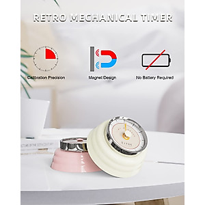 Tiergrade Kitchen Timer, Reminder Timer 360 Degree Rotating Mechanical Timer, Visual Timer Back Countdown Kitchen Timer Fridge Magnetic for Cooking, Learning (Beige)