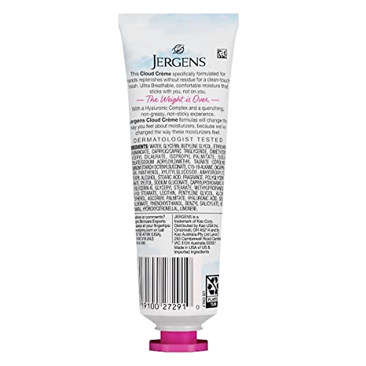 Jergens Cloud Creme Hand Cream for Dry Hands, Lotion with Hyaluronic Complex, Non-Greasy Moisturizer & Breathable Light Formula, 3 oz
