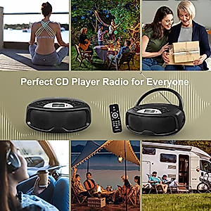 Gelielim Portable CD Boombox with Remote, FM Stereo Sound System, Bluetooth, Karaoke, Playback CD/MP3, Front Aux-in Port, Headphone Jack, Tiny Body, LCD Display, Supported AC/DC