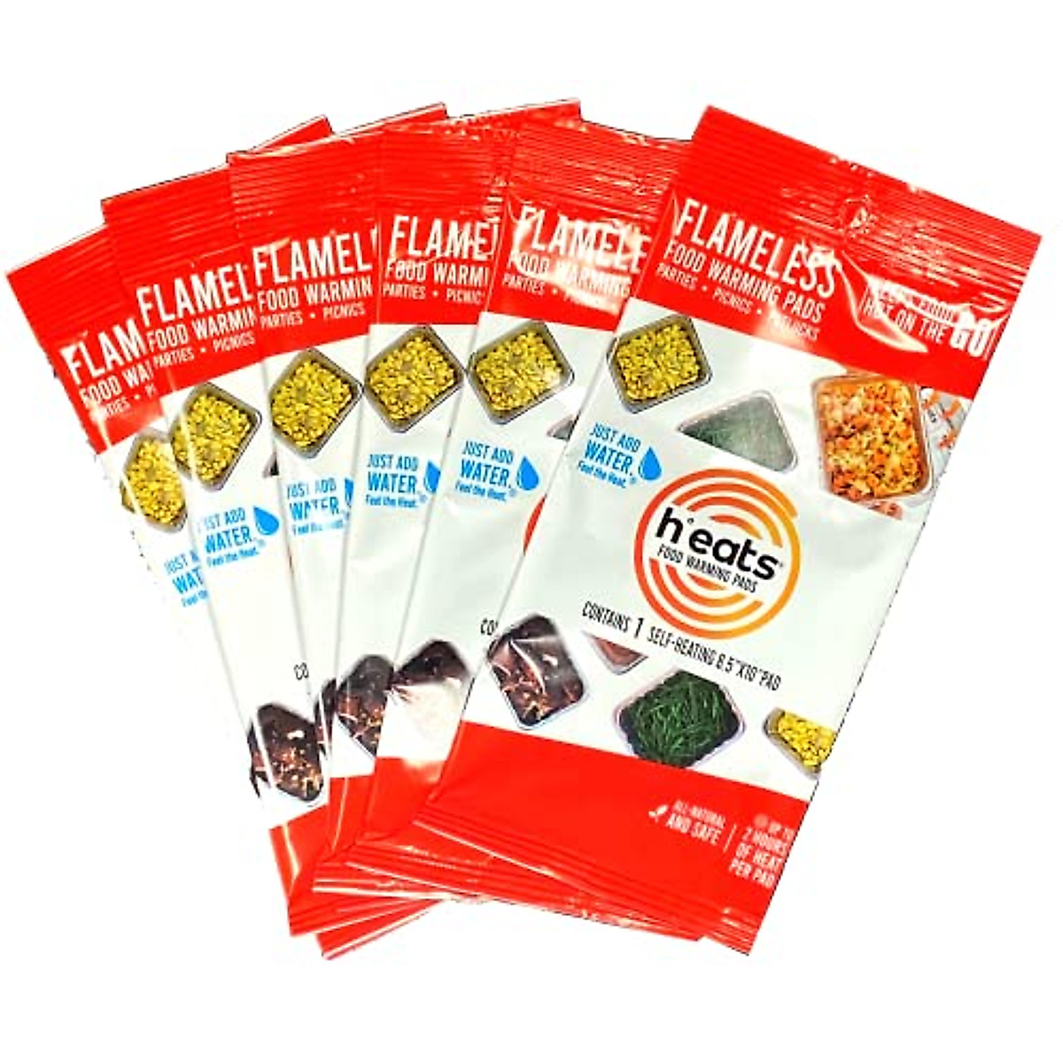 Heats Flameless Food Warming Pads | Water Activated Disposable Food Warmer for Parties | Used w/Aluminum Pans, Chafing Dish, Kitchen Accessories | Fits Foil Pan Half Size (Pans NOT Included) | 6 Pack