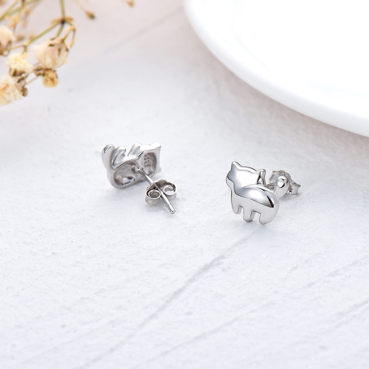 JUSTKIDSTOY Cat Earrings S925 Sterling Silver Cute Animal Kitten Stud Earrings cat Jewelry Gifts for Women Girls Hypoallergenic Earrings for Sensitive Ears